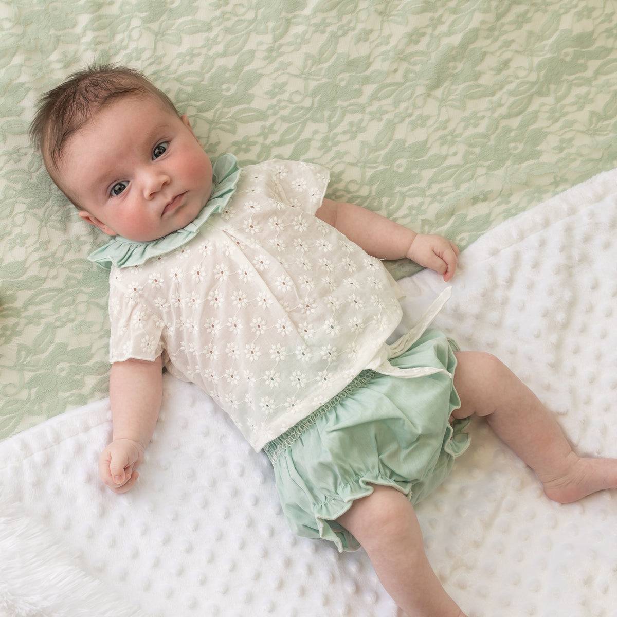White & Mint Embroidered Top & Bloomers Set – Millie & Ralph