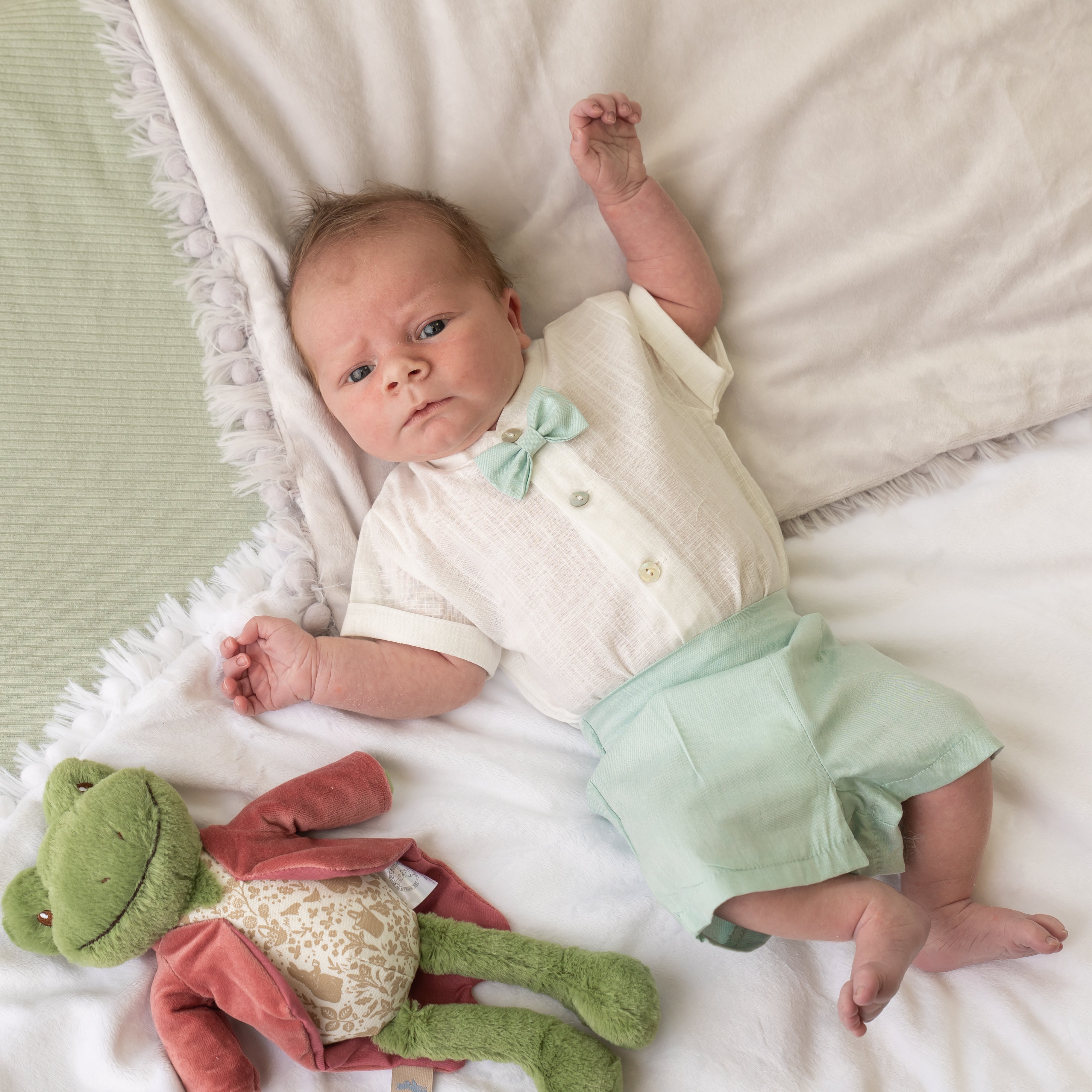 White Smart Shirt & Mint Shorts Set – Millie & Ralph