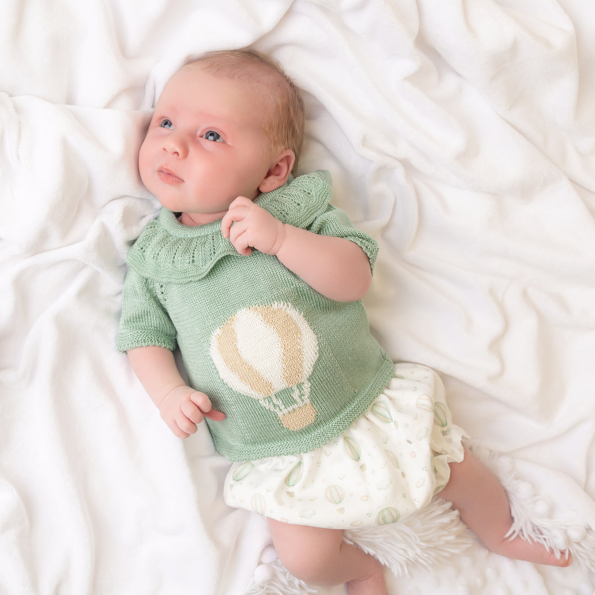 Sage Green Hot Air Balloon Knitted Top & Bloomer Set – Millie & Ralph