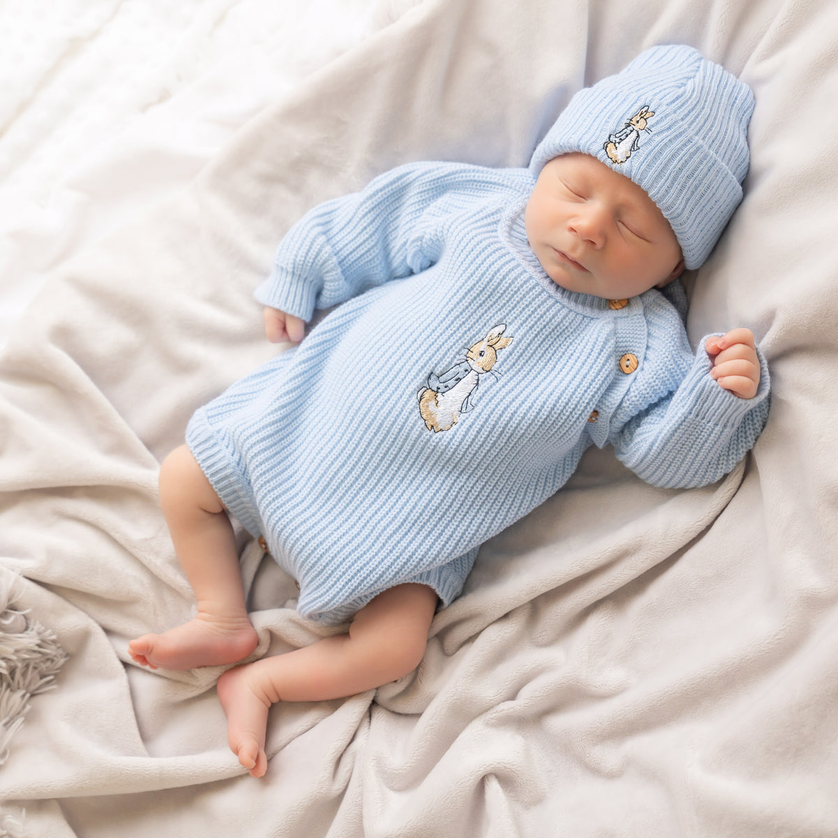Blue Traditional Rabbit Knitted Romper & Hat – Millie & Ralph